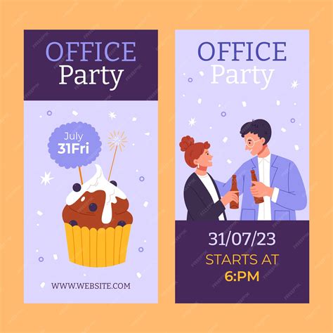 Banner Vertical De Fiesta De Oficina Dibujado A Mano Vector Gratis