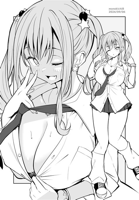 Kichihachi Original Highres 1girl D Artist Name Blush Breasts Cleavage Dated Grey