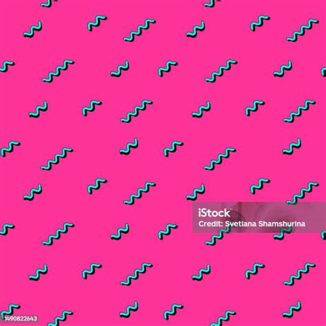 90년대 미니멀한 단순한 기하학적 추상 이음매 없는 패턴으로 물결 모양의 지그재그 요소 8000년대 멤피스 스타일의 디지털 종이