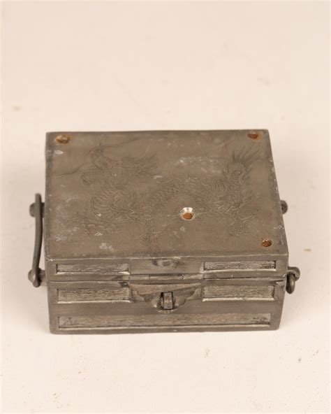 Antique Metal Box With Dragon Engraving On The Square Emporium