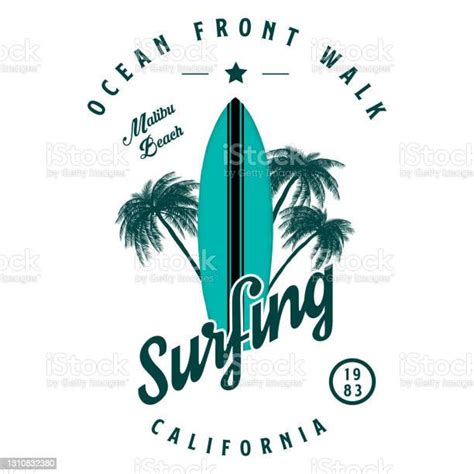 말리부 비치 의 캘리포니아 서핑과 서핑을 테마로 한 벡터 일러스트레이션 빈티지 디자인 그런지 배경 타이포그래피 티셔츠 그래픽 프린트 포스터 배너 전단지 엽서 서핑보드에 대한