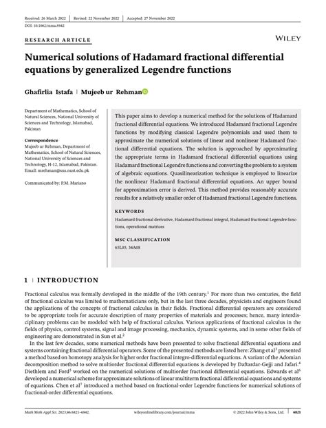 Numerical Solutions Of Hadamard Fractional Differential Equations By