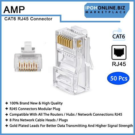 Amp Cat6 Rj45 Modular Plug Network Connector 50 Pcs