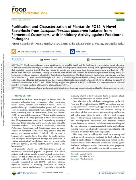 Pdf Purification And Characterization Of Plantaricin Pq12 A Novel