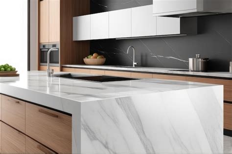 Premium Photo Closeup Marble Granite Kitchen Counter Island For