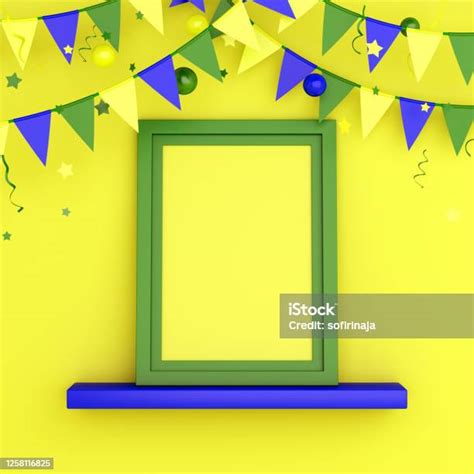 브라질 장식 배경의 행복 독립 기념일 장식 배경 번팅 플래그 빈 프레임 모형 흰색색색종이 복사 공간 텍스트 인사말 카드 배너