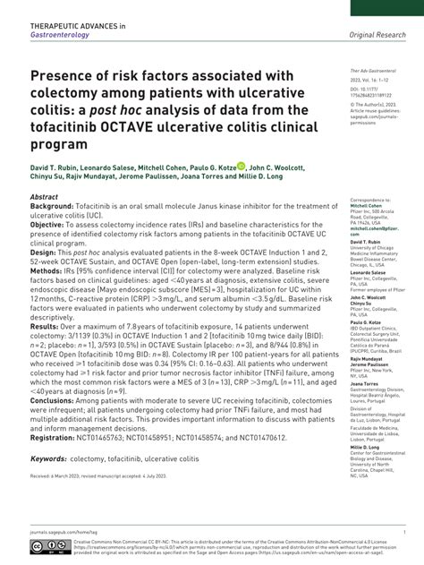 Pdf Presence Of Risk Factors Associated With Colectomy Among Patients With Ulcerative Colitis