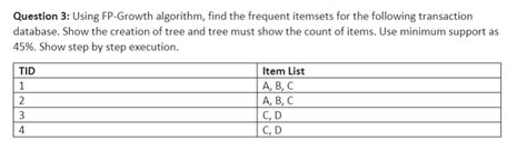 Solved Question 3 Using FP Growth Algorithm Find The Chegg Com