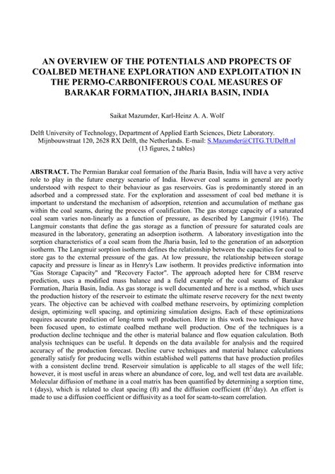 Pdf An Overview Of The Potentials And Prospects Of Coalbed Methane
