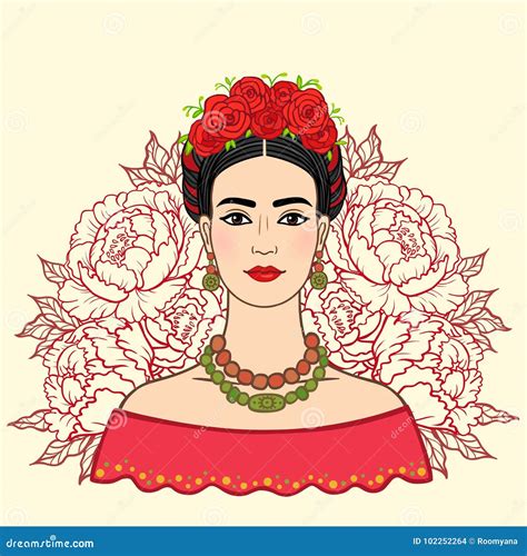 Portrait Of The Beautiful Mexican Girl In Ancient Clothes A Background