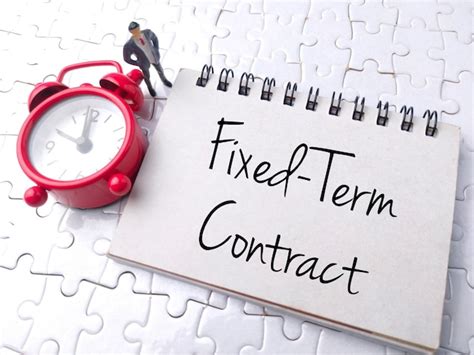 Premium Photo Top View Clock And Miniature People With Text Fixedterm Contract On A White