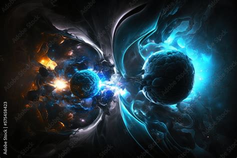 Computer Generated Abstract Background Featuring A Cosmic Battle Between Matter And Antimatter