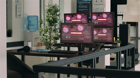 premium photo it office with multiple monitors showing critical error