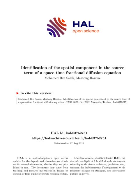 Pdf Identification Of The Spatial Component In The Source Term Of A Space Time Fractional