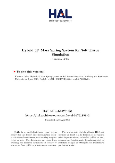 pdf hybrid 3d mass spring system for soft tissue simulation