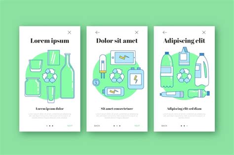 온 보딩 앱 화면 재활용 무료 벡터
