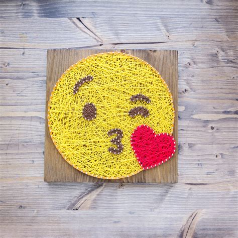 modern emoji string art wall decor yellow kiss emoji etsy