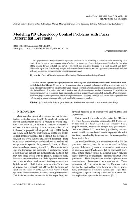 Pdf Modeling Pd Closed Loop Control Problems With Fuzzy Differential