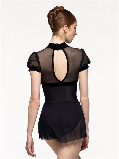 Elevé Dancewear Womens Black Leotard With High Neck And Puff Sleeves