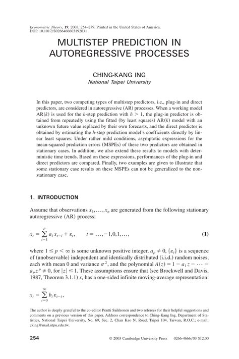Pdf Multistep Prediction In Autoregressive Processes