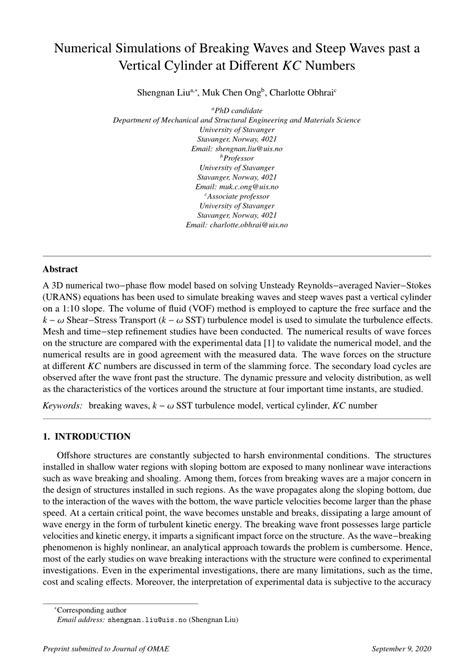 Pdf Numerical Simulations Of Breaking Waves And Steep Waves Past A Vertical Cylinder At