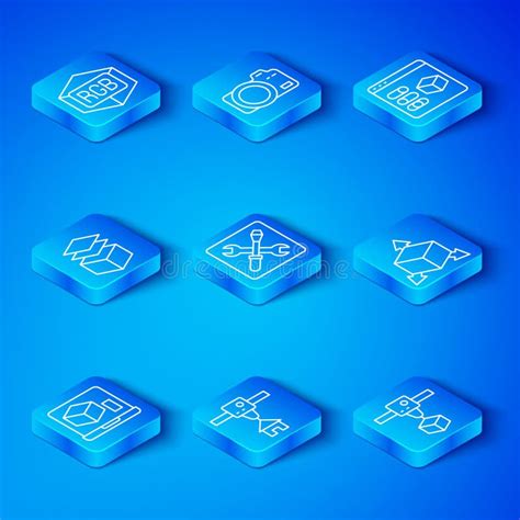 Set Line 3d Printer Setting House Isometric Cube Layers Rgb And