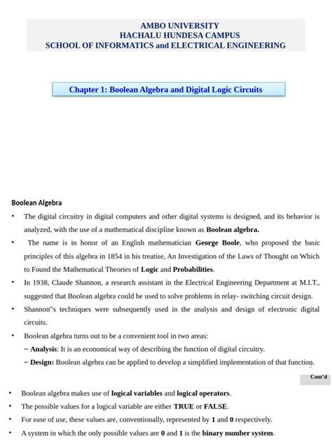 Chapter 1 Boolean Algebra Pdf Logic Gate Boolean Algebra