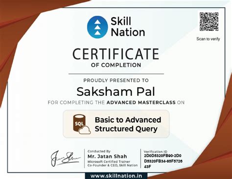 Basic To Advanced Sql Your Certificate For Basic To Advanced Sql Saksham Pal Pdf