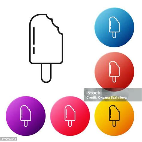 흰색 배경에 고립 된 검은 줄 아이스크림 아이콘 달콤한 기호 아이콘 을 다채로운 원 버튼을 설정합니다 벡터 거품 내기에 대한 스톡 벡터 아트 및 기타 이미지 Istock
