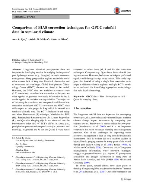 Pdf Comparison Of Bias Correction Techniques For Gpcc Rainfall Data