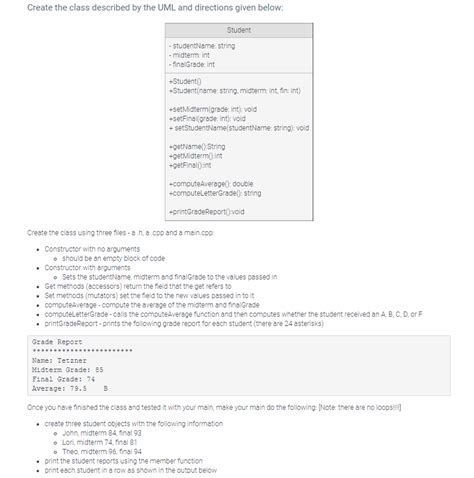 solved create the class described by the uml and directions