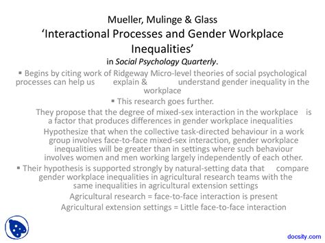 Workplace Interactional Processes Gender Inequality Lecture Slides Docsity