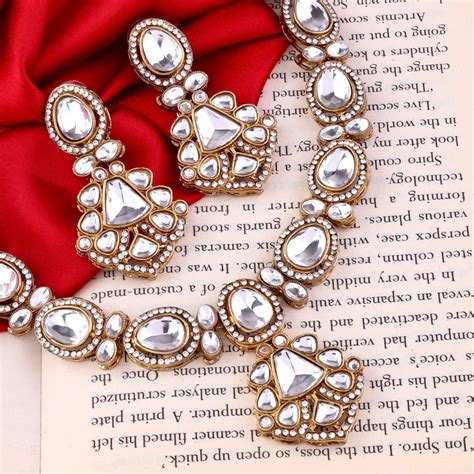 Golden Polki Necklace Set With Matching Earrings Etsy