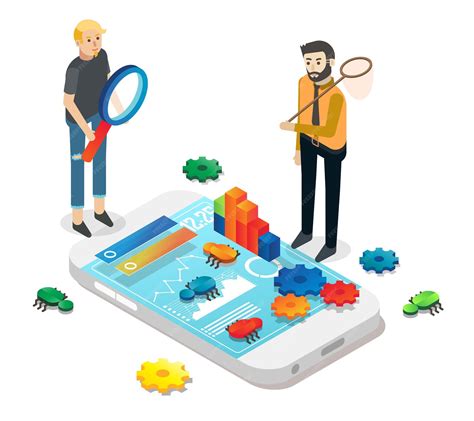 Premium Vector People Catching Bugs On Smartphone Screen Flat Vector Isometric Illustration