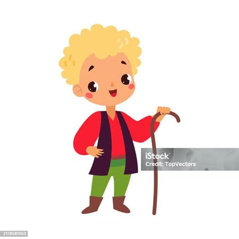 소년 와 금발 머리 와 지팡이 처럼 동화 캐릭터 벡터 일러스트 개념에 대한 스톡 벡터 아트 및 기타 이미지 개념 경외감 귀여운 Istock