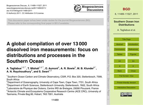 Pdf A Global Compilation Of Dissolved Iron Measurements Focus On Distributions And Processes