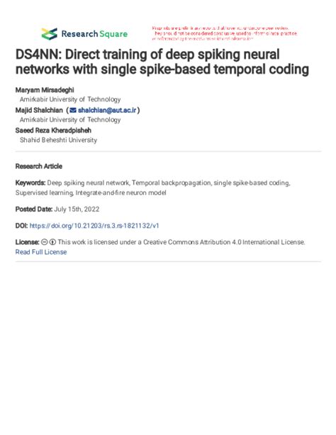 pdf ds4nn direct training of deep spiking neural networks with