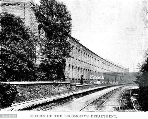 런던과 아닙니다 서쪽 철도의 사무실의 빅토리아 흑백 판화 작품 크루 19 세기 철도 런던 및 북쪽 기관차 작품 크루 영어 그림 1892 19세기에 대한 스톡 벡터 아트 및