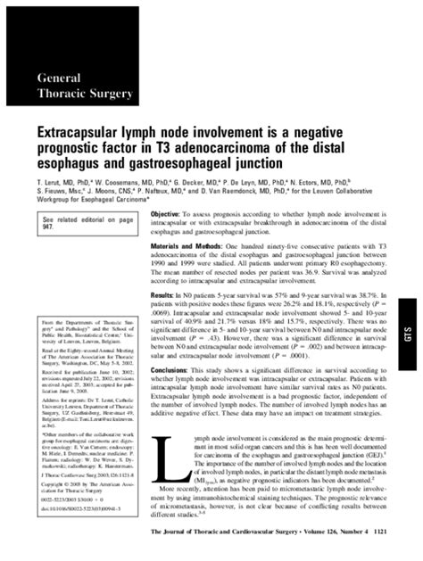 Pdf Extracapsular Lymph Node Involvement Is A Negative Prognostic Factor In T3 Adenocarcinoma