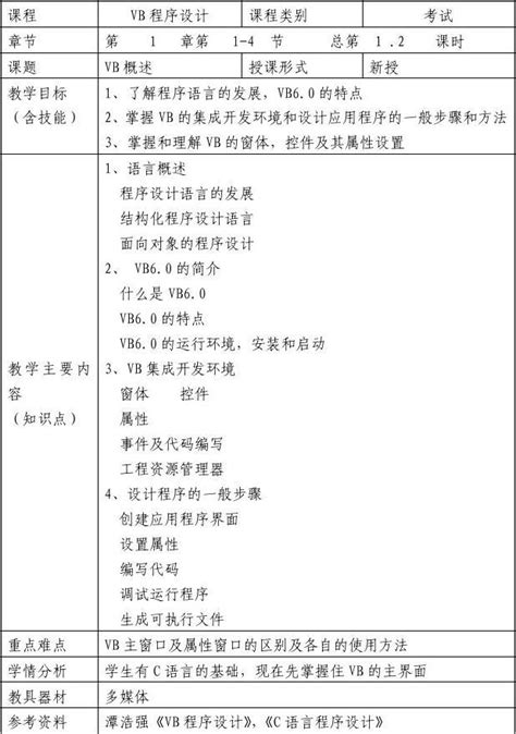 08 091《vb》电子教案 word文档在线阅读与下载 无忧文档