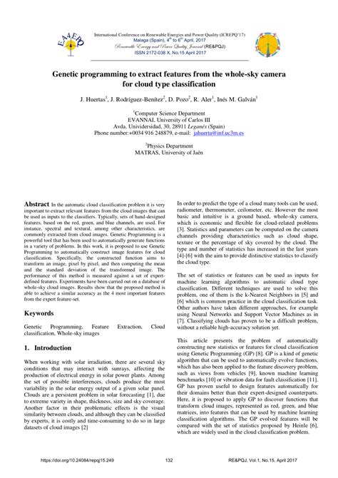 Pdf Genetic Programming To Extract Features From The Whole Sky Camera