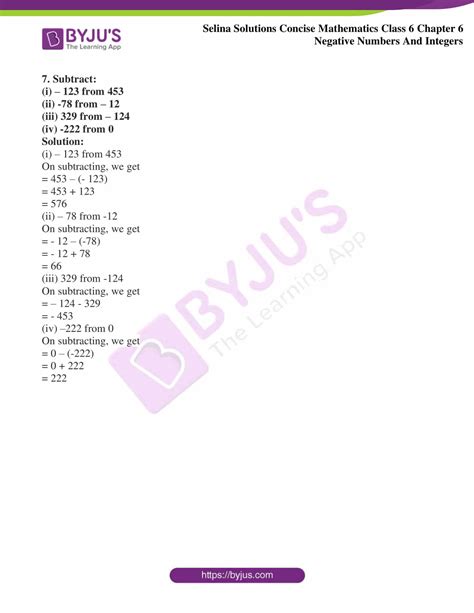 Selina Solutions Concise Mathematics Class 6 Chapter 6 Negative Numbers