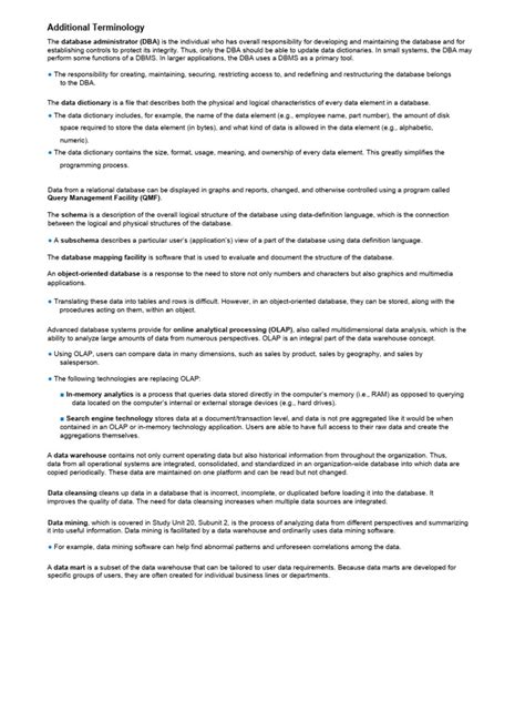 Additional Terminology Pdf Databases Data Warehouse