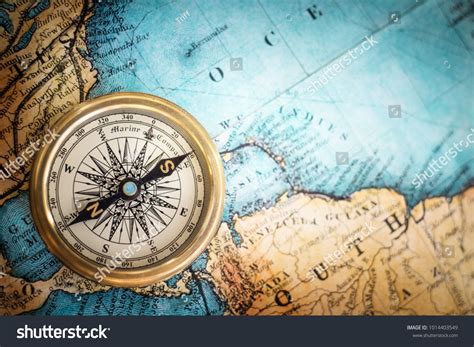 Vintage Compass On Antique Map