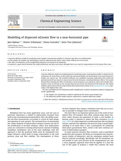 Pdf Modelling Of Dispersed Oilwater Flow In A Near Horizontal Pipe