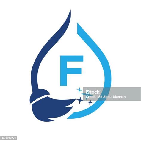 편지 F 클린 하우스 기호에 하녀 청소 로고 신선한 깨끗한 로고 청소 브러시와 물 방울 개념 템플릿 가사 집안일에 대한 스톡 벡터 아트 및 기타 이미지 Istock