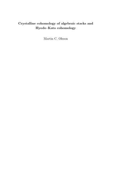 Crystalline Cohomology Of Algebraic Stacks And Hyodo Kato Cohomology Olsson Pdf
