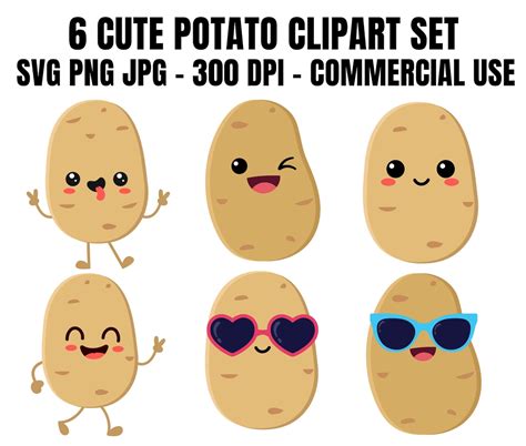 Kawaii Potato Clipart Bundle Cute Nursery Graphics Svg Png  Etsy