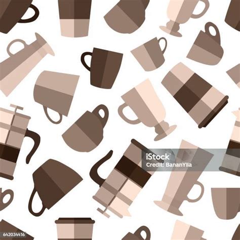 간단한 흑백 커피 컵 완벽 한 패턴 배경 개체 그룹에 대한 스톡 벡터 아트 및 기타 이미지 개체 그룹 그리기 널판지 Istock