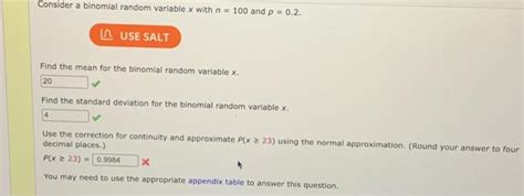 solved consider a binomial random variable x with n 100 and
